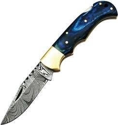 Blue Damascus Lockback Pocket Knife | Bella Gusto Olive Oil Co
